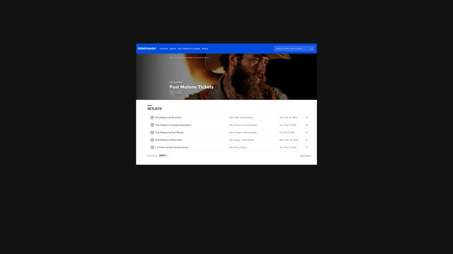 New Setlist Integration Enhances Artist Detail Pages